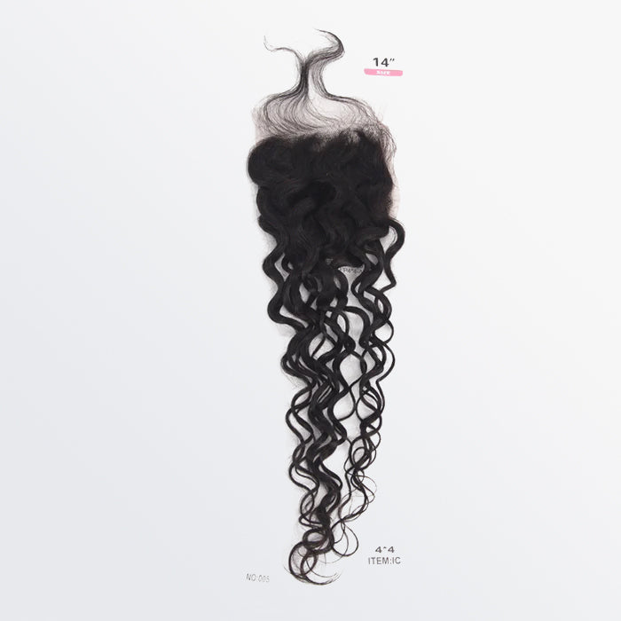 TedHair 14-18 Inch 4" x 4" Water Wavy Free Parted Lace Closure #1B Nat